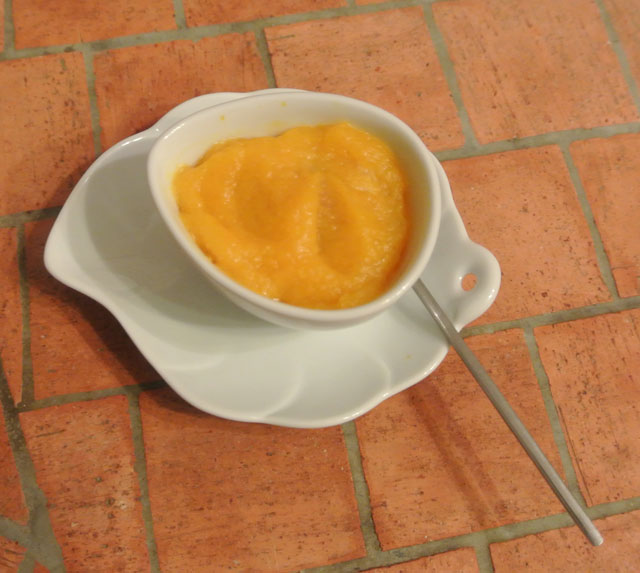 verrine de potiron au bleu d'Auvergne et au lard